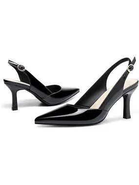Shoes | Womens Slingback Kitten Heels Closed Patent Leather Toe ...